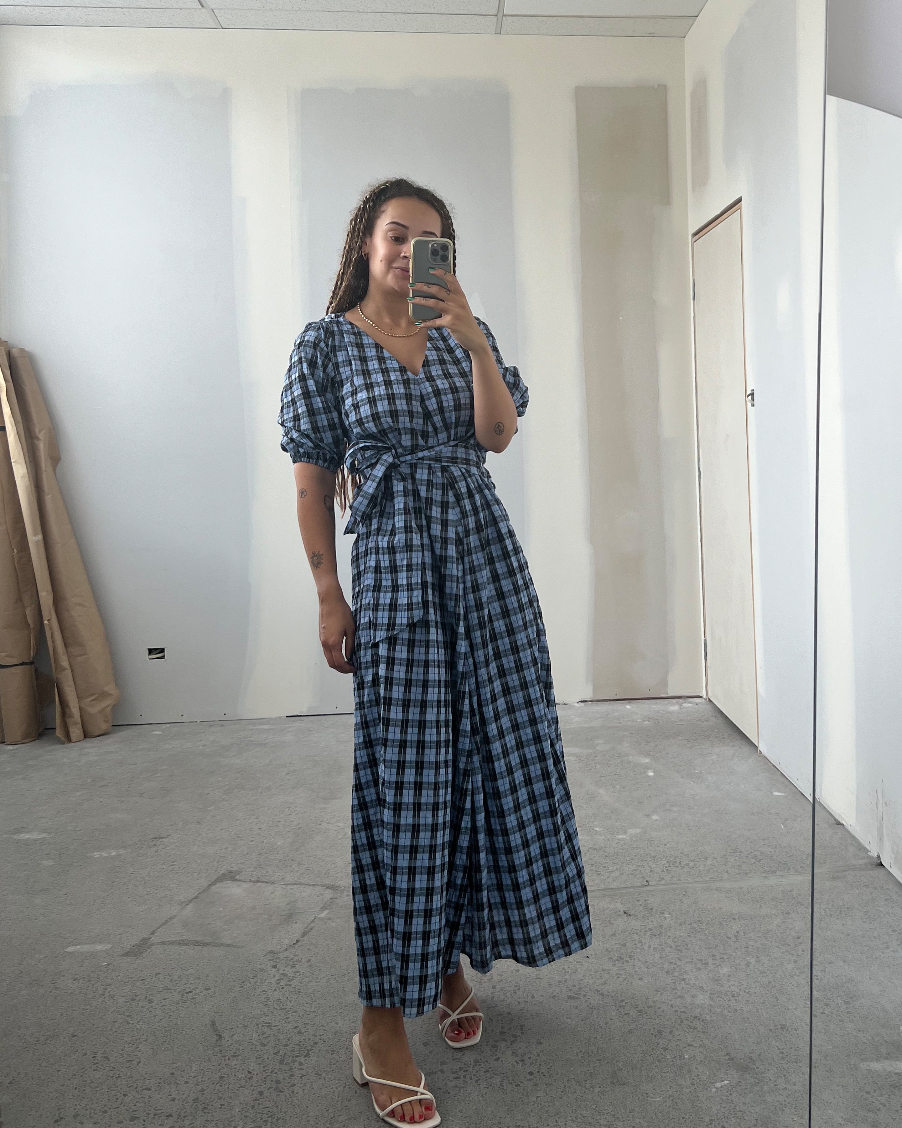 MOLLY DRESS BLUE BLACK GINGHAM RSR SAMPLE 3058 | RUBY