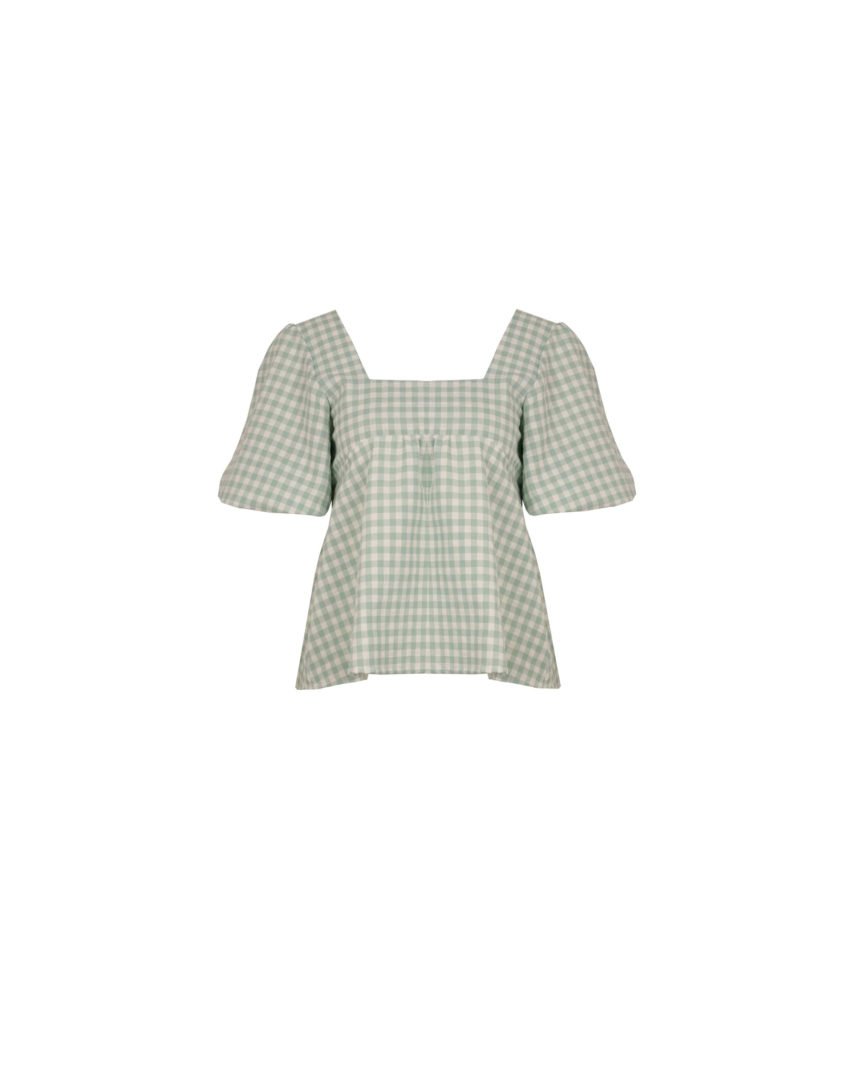 MARGIE TIE-BACK BLOUSE SAGE GINGHAM | RUBY