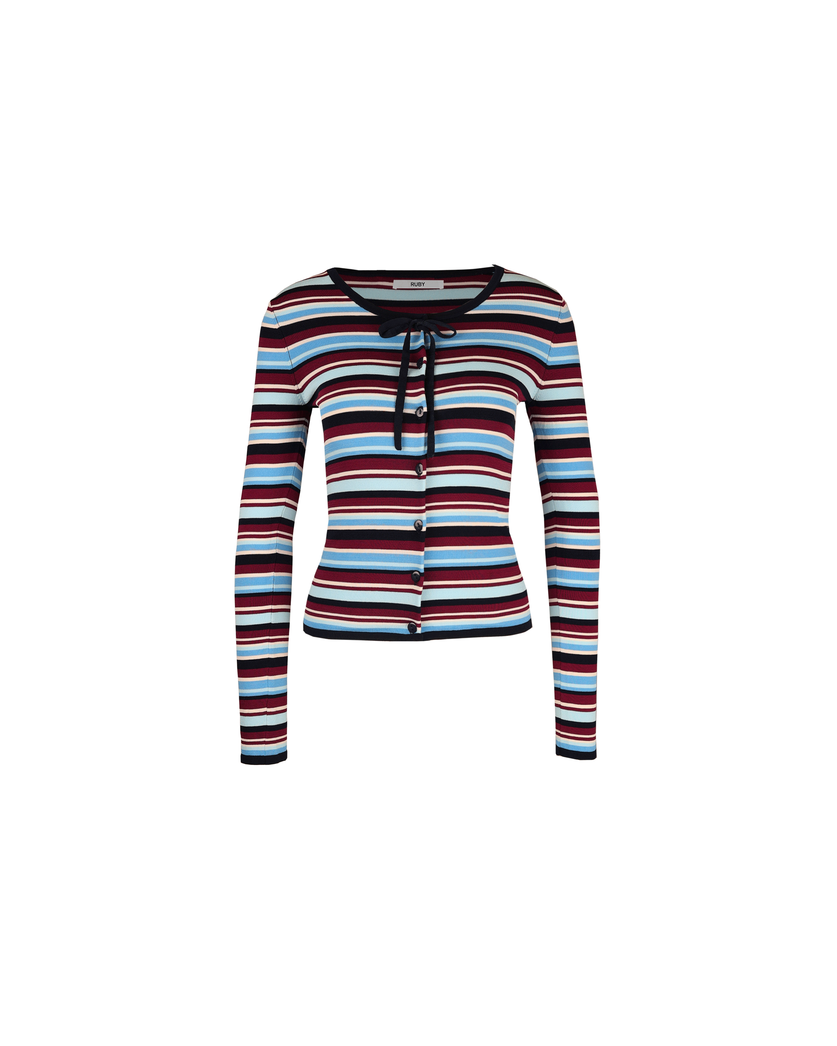 EMMA CARDIGAN BURGUNDY BLUE STRIPE | RUBY