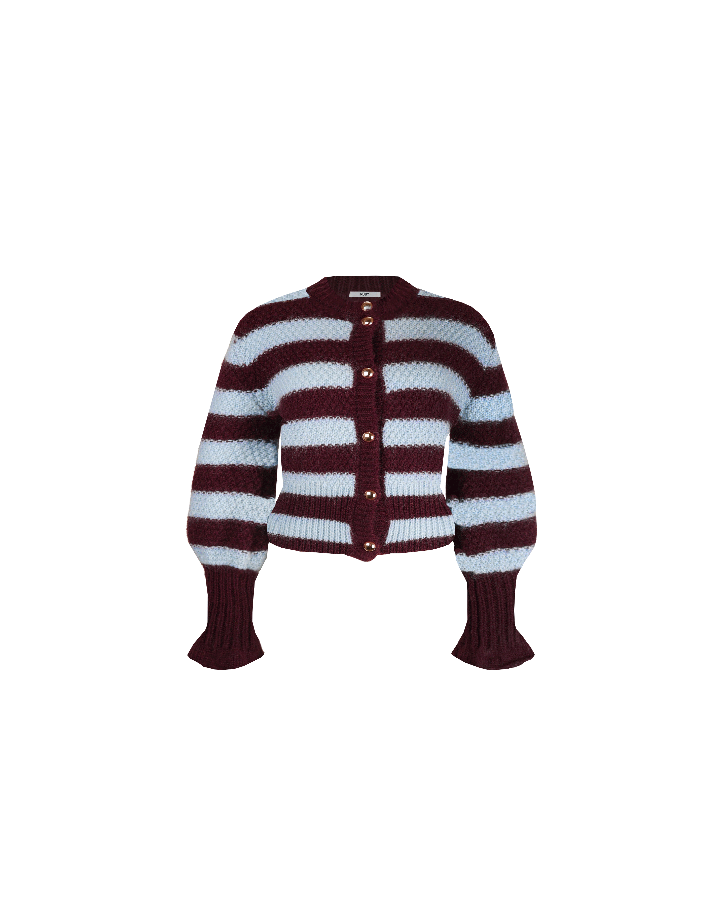 MATILDA CARDIGAN BURGUNDY AQUA STRIPE | RUBY