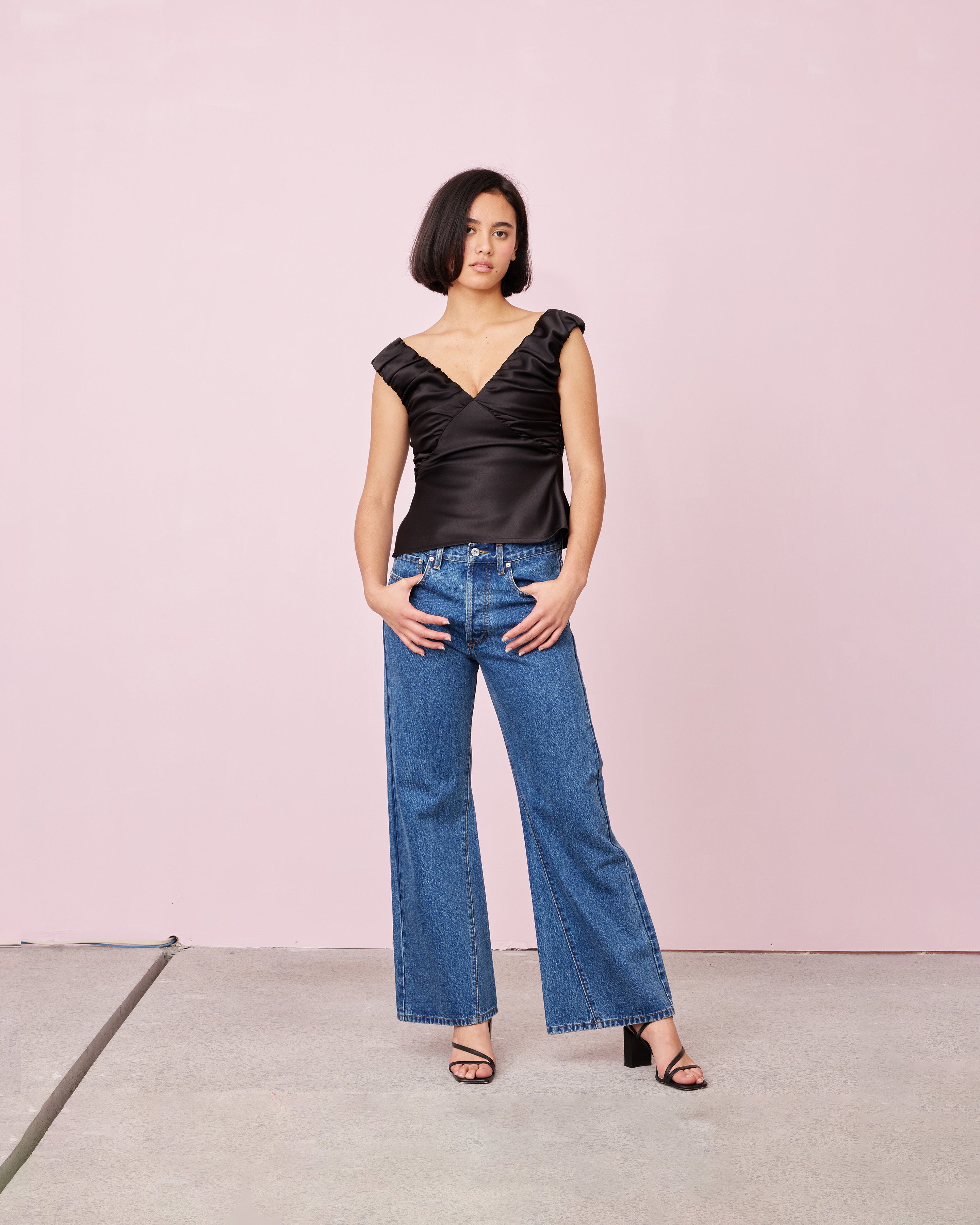 RAQUEL SATIN TOP BLACK | RUBY