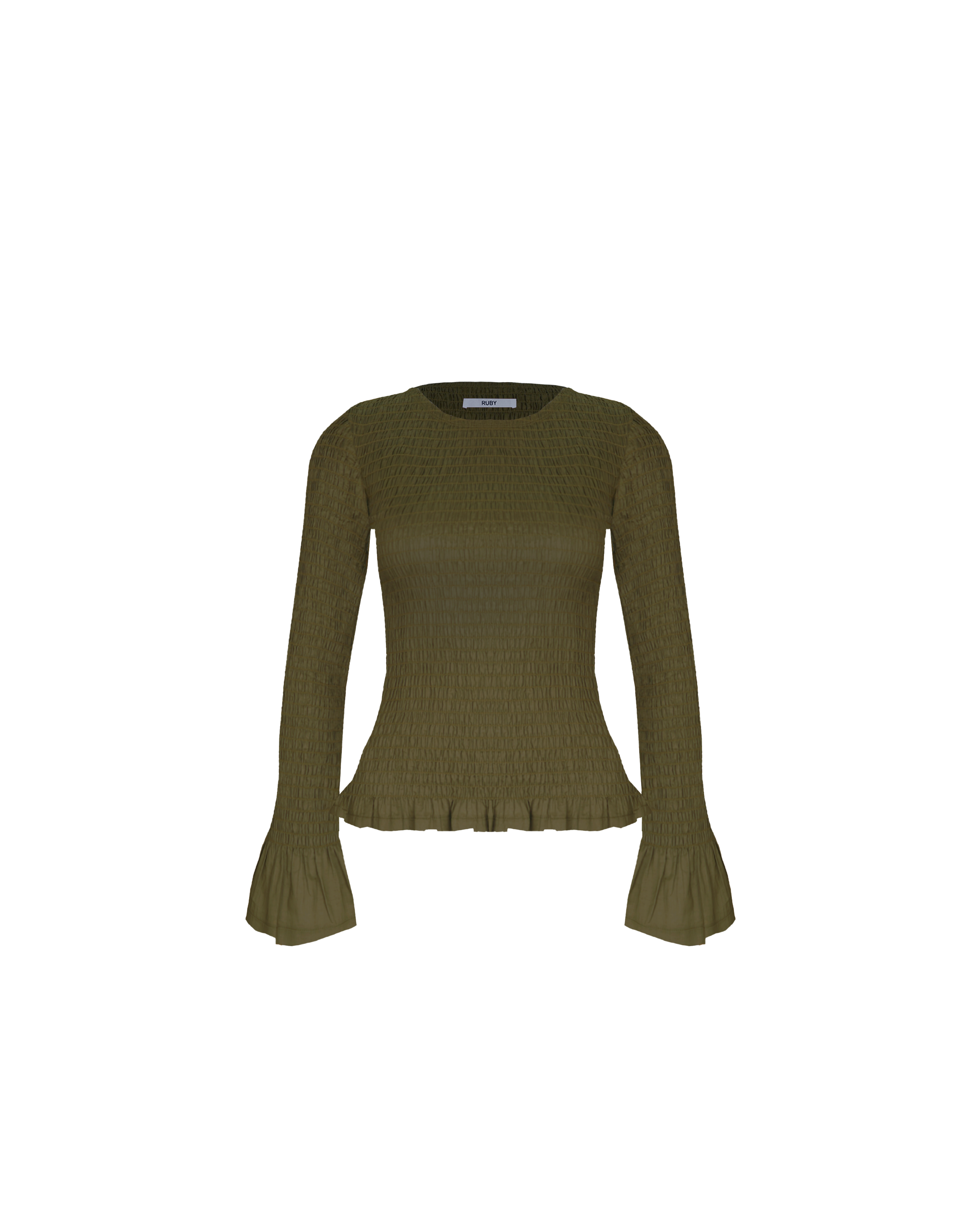 SKY SHIRRED LONG SLEEVE OLIVE | RUBY