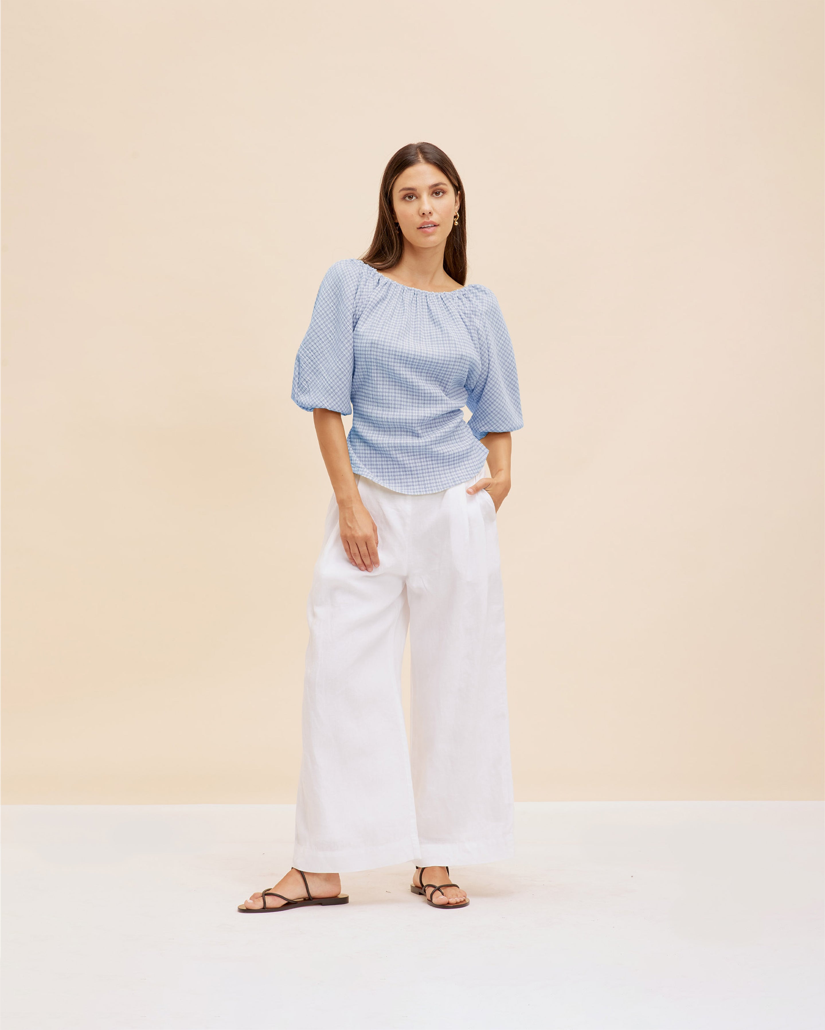 DELPHI GINGHAM BLOUSE BLUE GINGHAM | RUBY