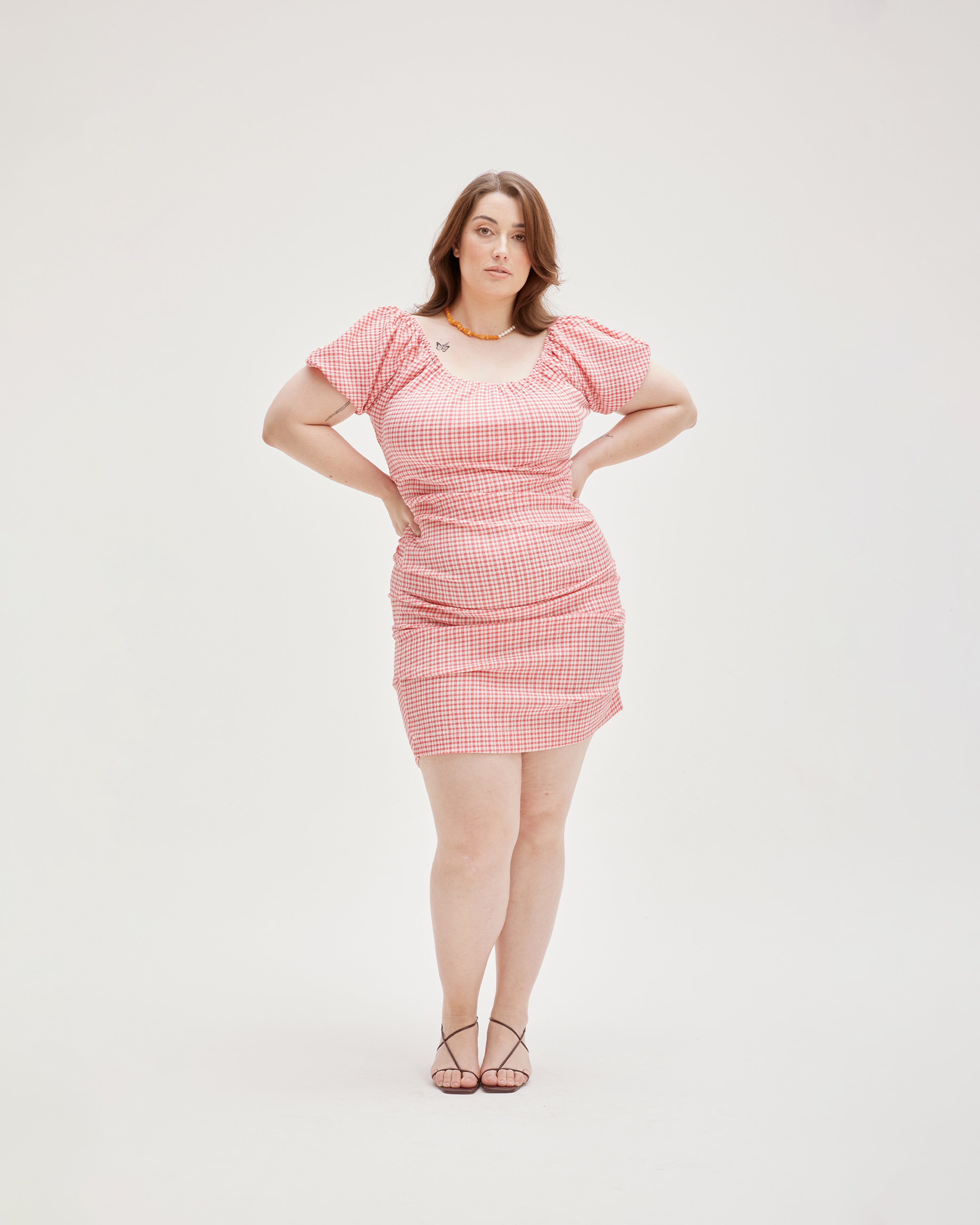 DELPHI GINGHAM MINIDRESS STRAWBERRY GINGHAM | RUBY