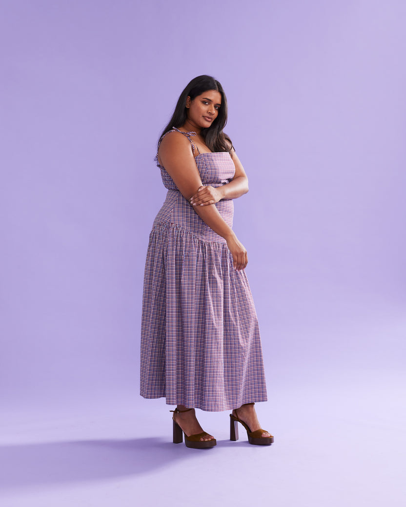 TRULLI MAXI DRESS BLUE WINE GINGHAM | RUBY