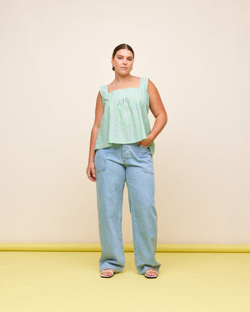 MARGIE TIE-BACK TOP GREEN STRIPE | RUBY