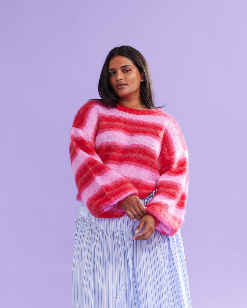 JOSIE SWEATER PINK RED STRIPE | RUBY