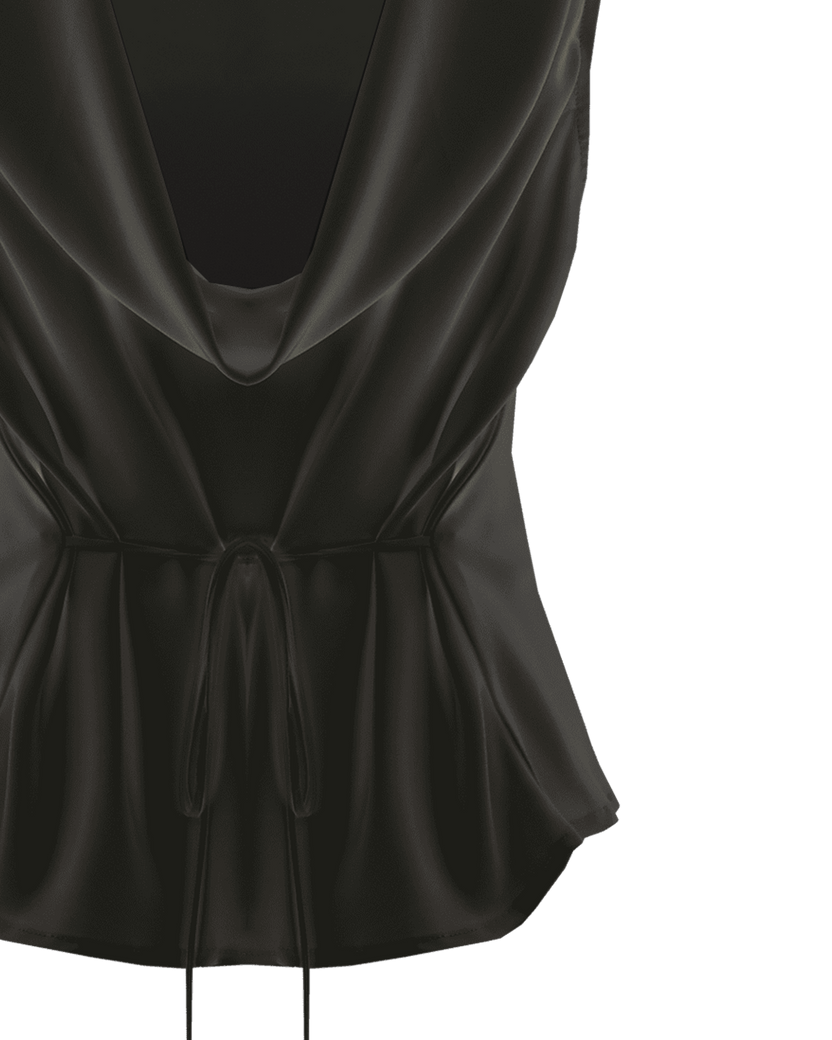 FIREBIRD COWL SLEEVELESS TOP BLACK SATIN | RUBY