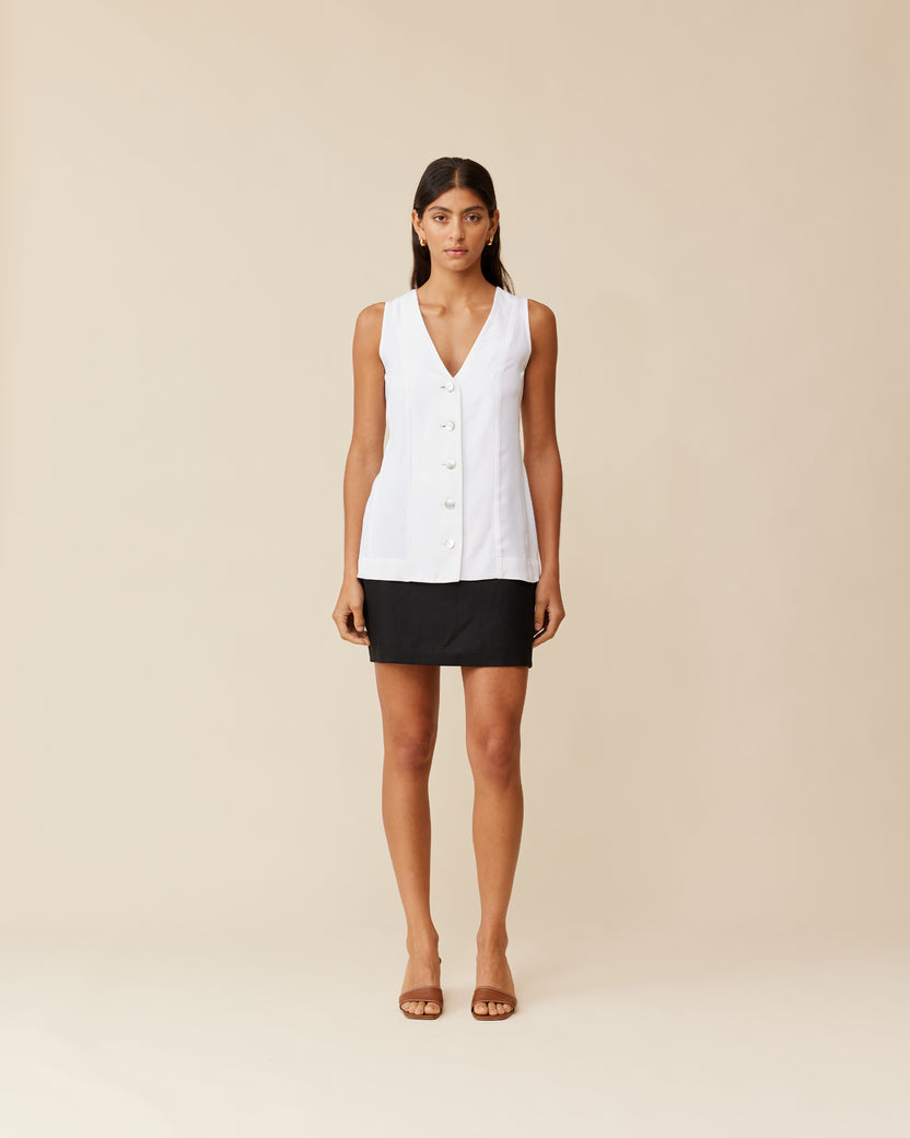 MORGAN LINEN MINI SKIRT BLACK | RUBY