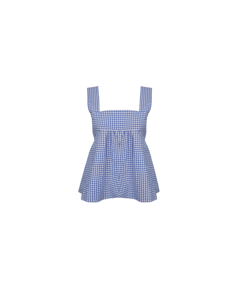 MARGIE TIE-BACK TOP COBALT GINGHAM | RUBY