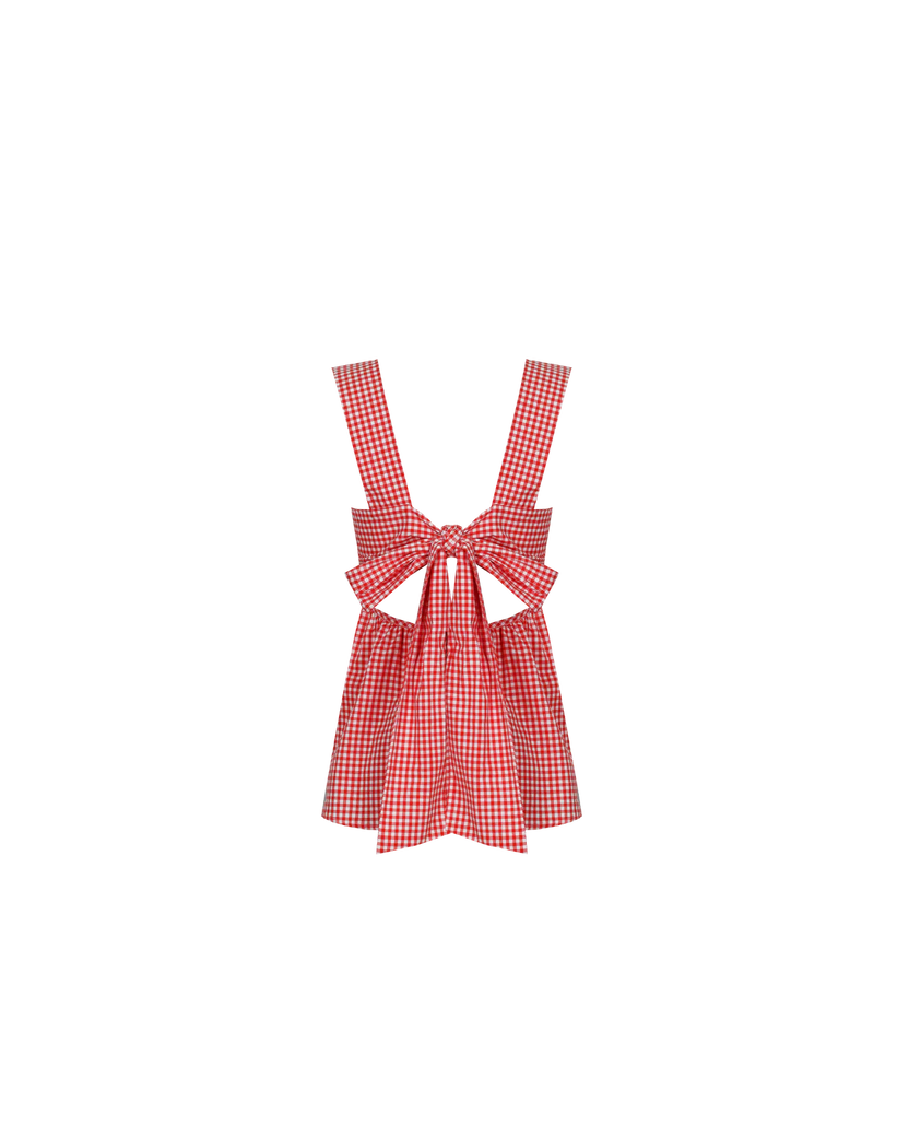 MARGIE TIE-BACK TOP RED GINGHAM | RUBY