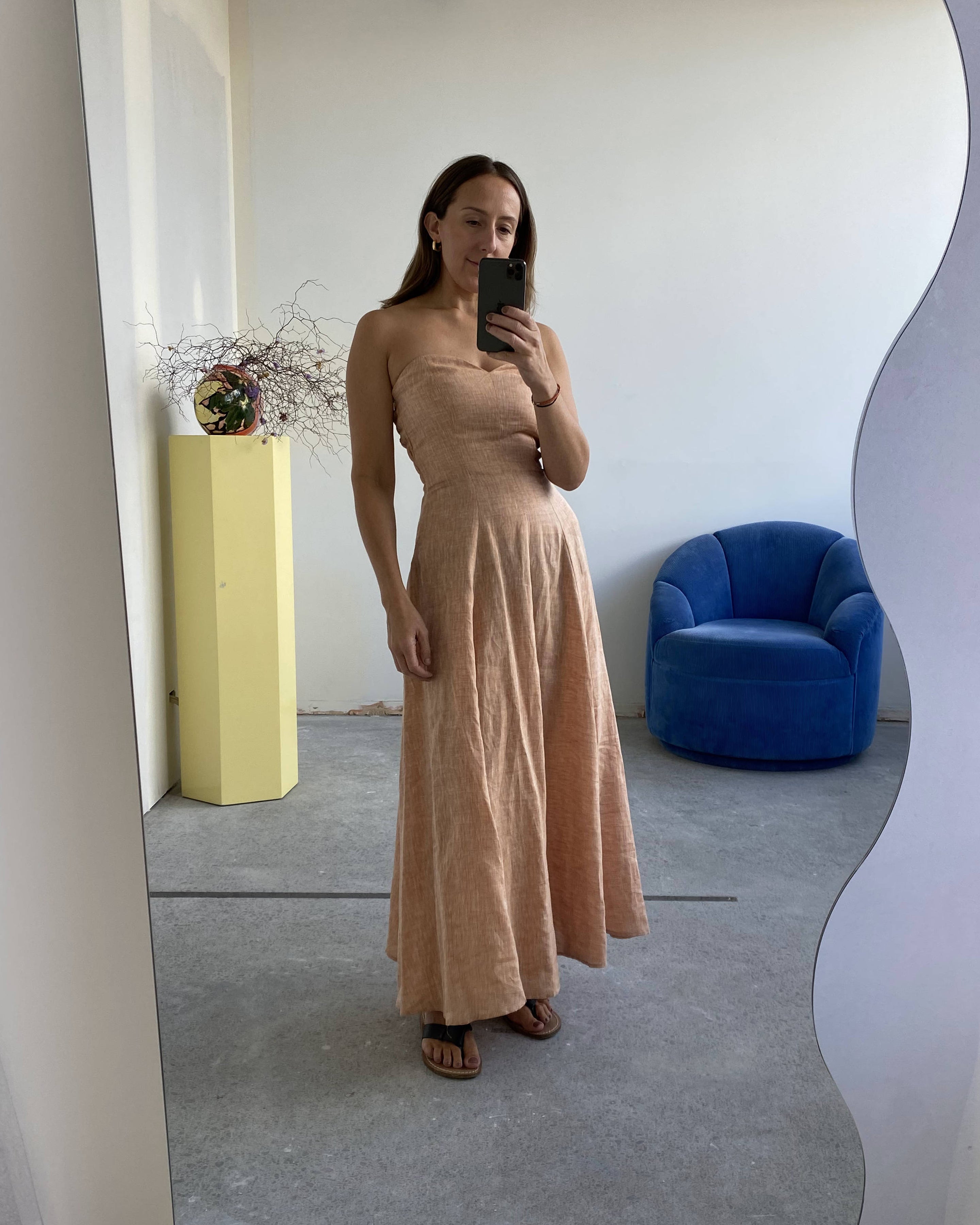 RSR SAMPLE 3298 LINEN STRAPLESS DRESS | RUBY