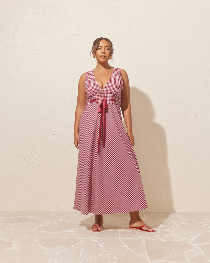 FLORY DRESS PINK BURGUNDY GINGHAM | RUBY