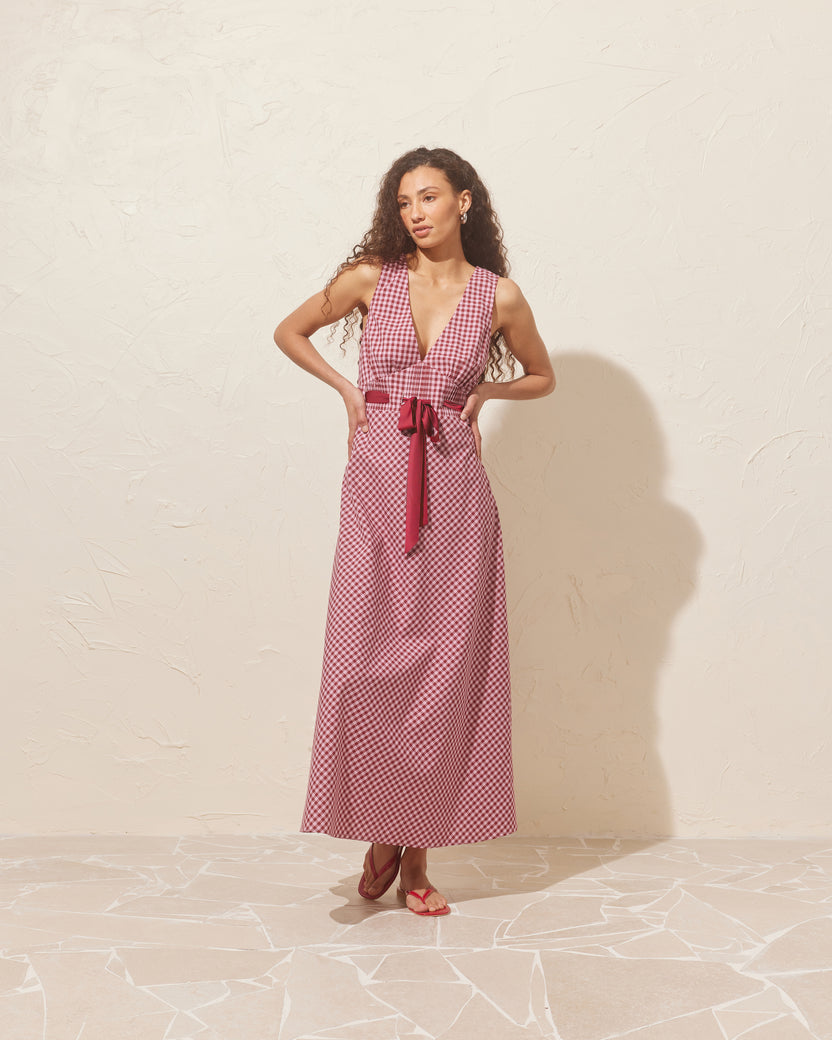 FLORY DRESS PINK BURGUNDY GINGHAM | RUBY