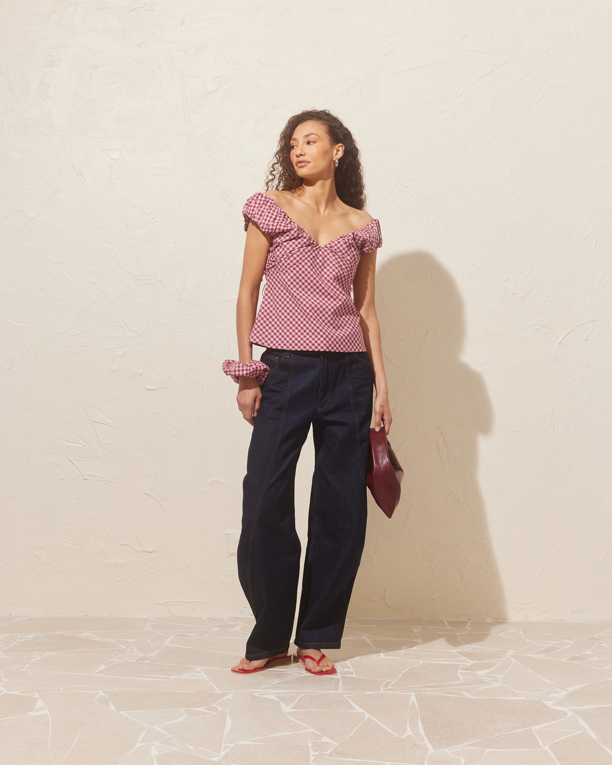 RAQUEL TOP PINK BURGUNDY GINGHAM | RUBY