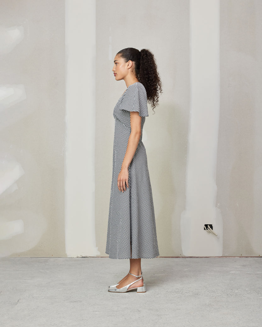 CLOVER MIDI DRESS BLACK GINGHAM | RUBY