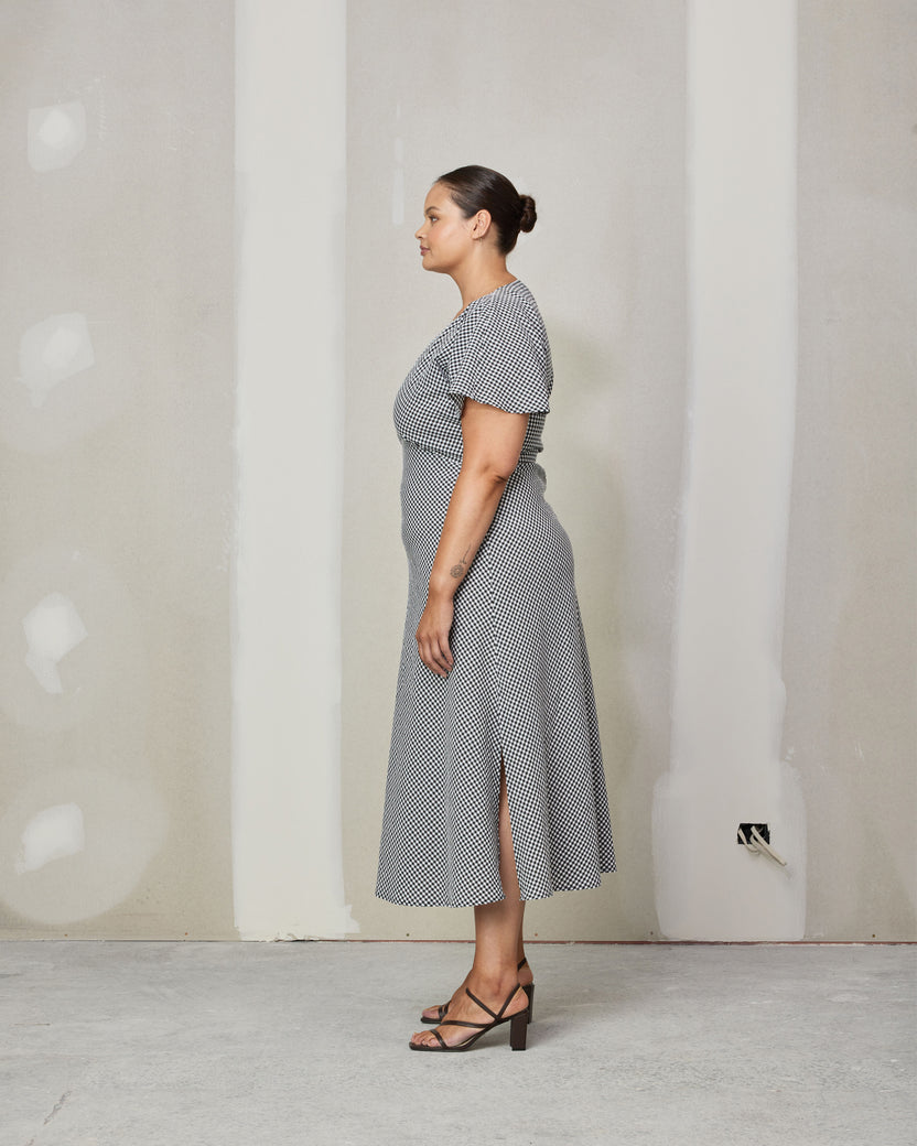 CLOVER MIDI DRESS BLACK GINGHAM | RUBY