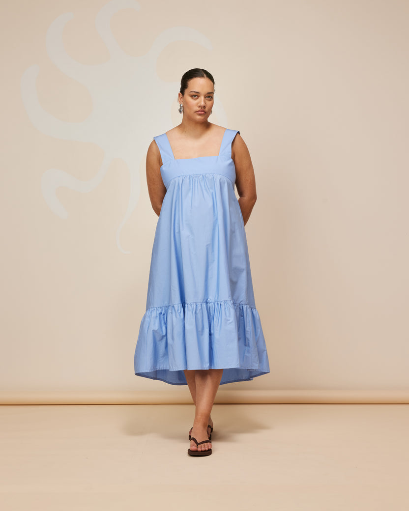 MARGIE TIE-BACK DRESS CORNFLOWER | RUBY