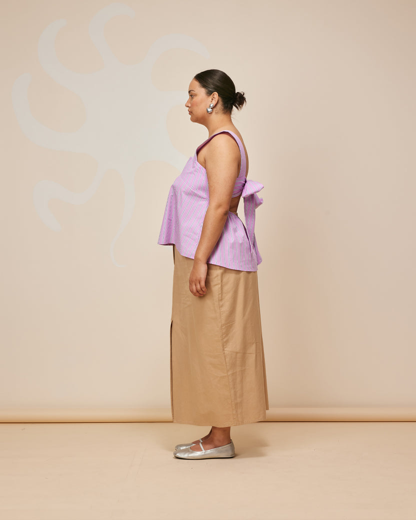 MARGIE TIE-BACK TOP PINK STRIPE | RUBY