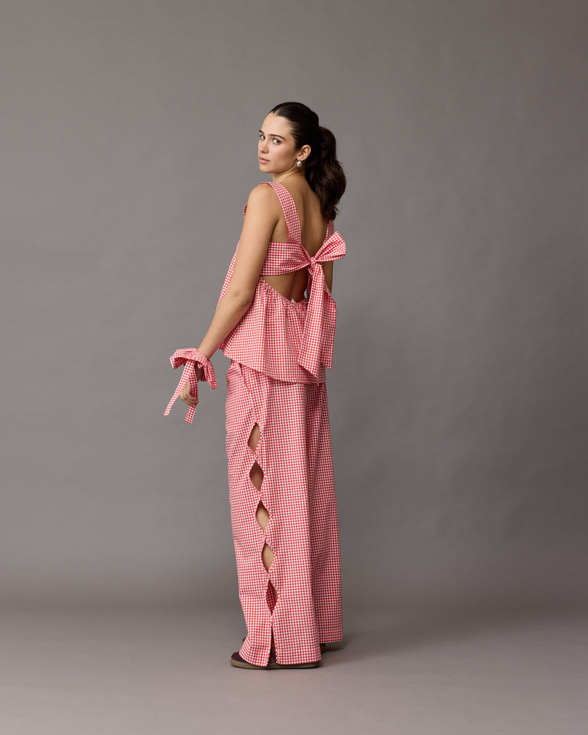 MARGIE TIE-BACK TOP RED GINGHAM | RUBY