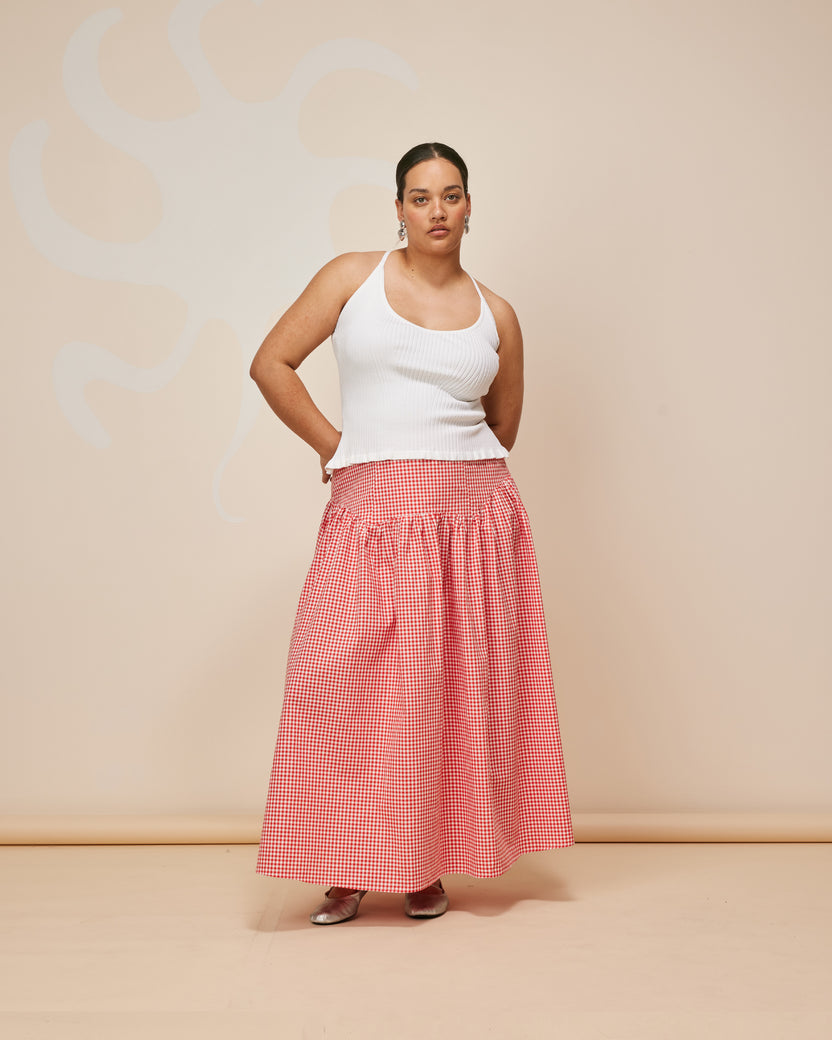 TRULLI SKIRT RED GINGHAM | RUBY