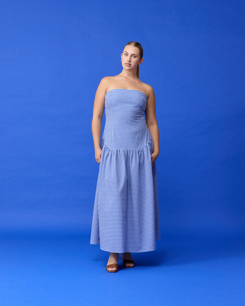 TRULLI MAXI DRESS COBALT GINGHAM | RUBY