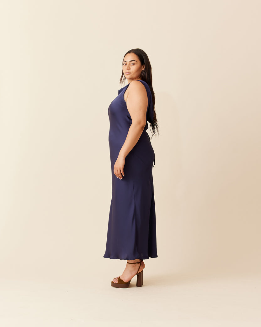 FIREBIRD COWL GOWN MULHOLLAND NAVY | RUBY