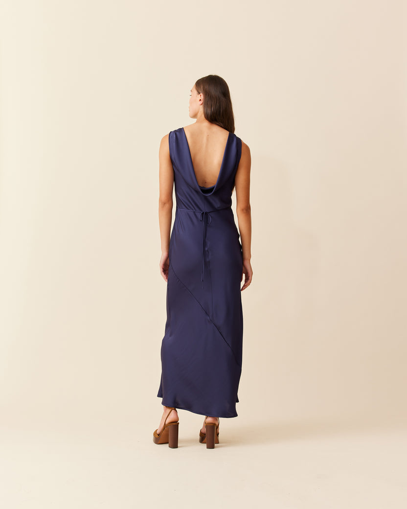 FIREBIRD COWL GOWN MULHOLLAND NAVY | RUBY