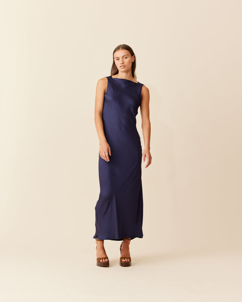 FIREBIRD COWL GOWN MULHOLLAND NAVY | RUBY