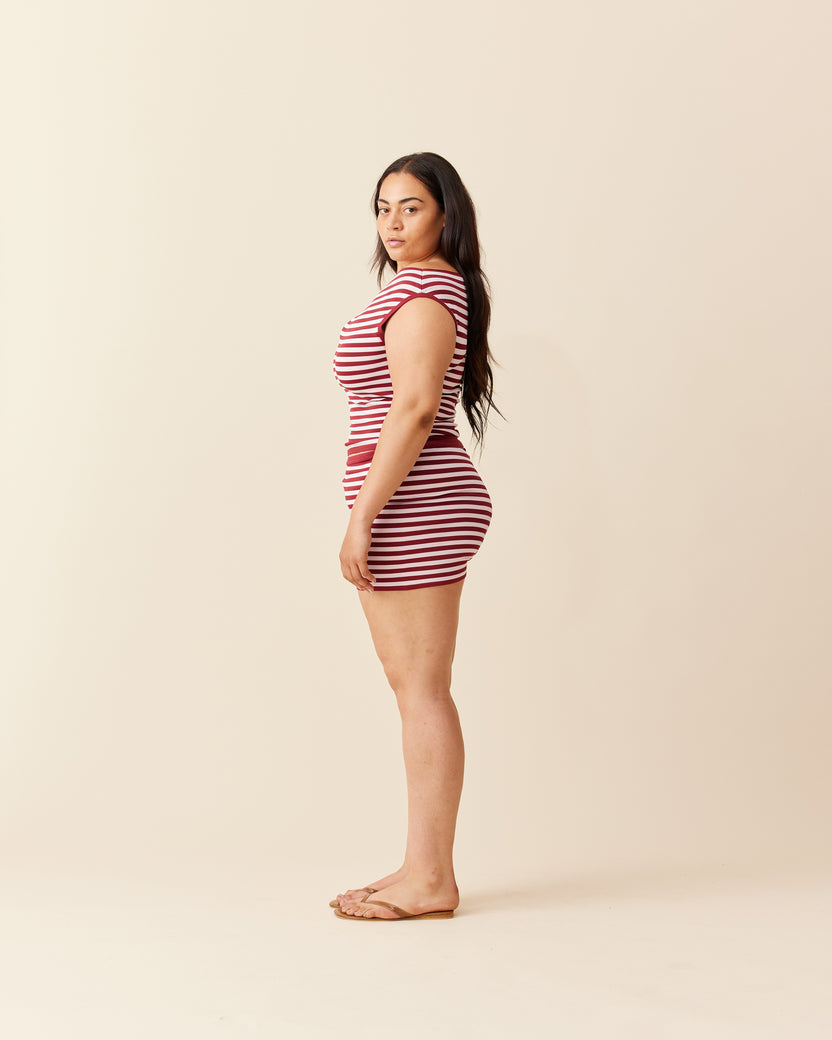 EMMA KNIT TOP PINK BURGUNDY STRIPE | RUBY