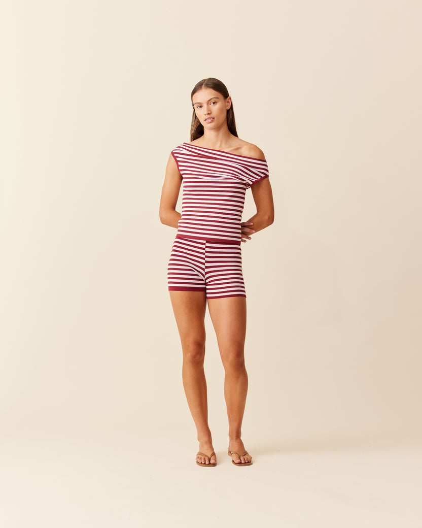 EMMA KNIT TOP PINK BURGUNDY STRIPE | RUBY