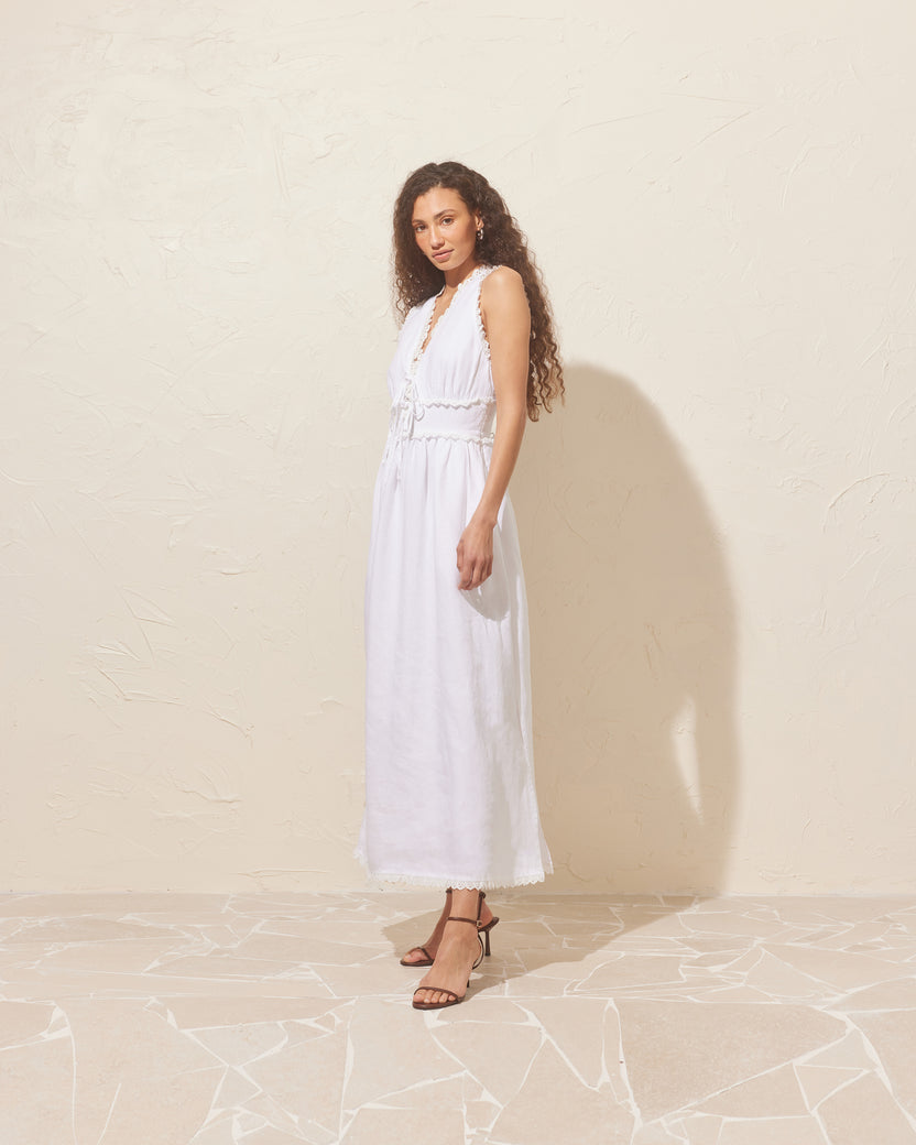BENNY TIE DRESS WHITE | RUBY