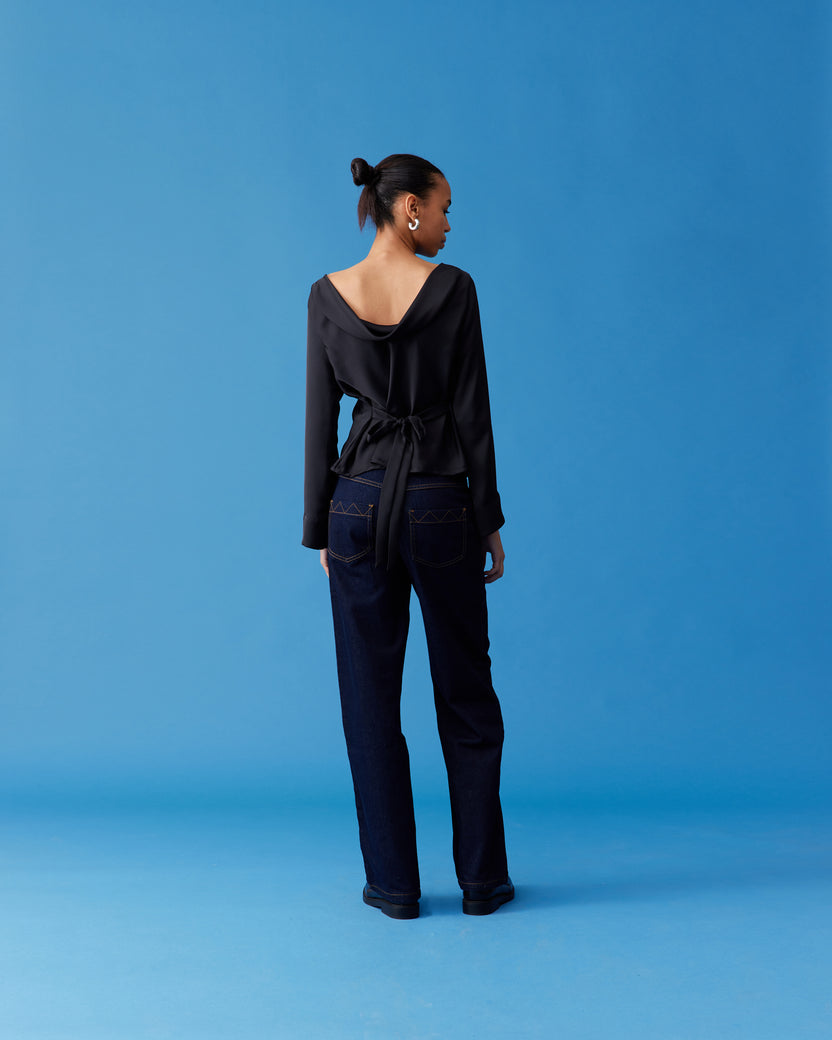 FIREBIRD SATIN COWL TOP BLACK | RUBY