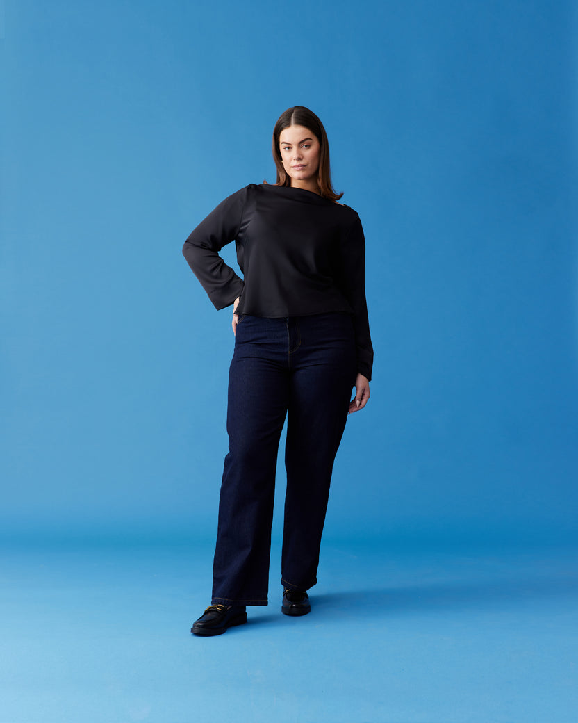 FIREBIRD SATIN COWL TOP BLACK | RUBY