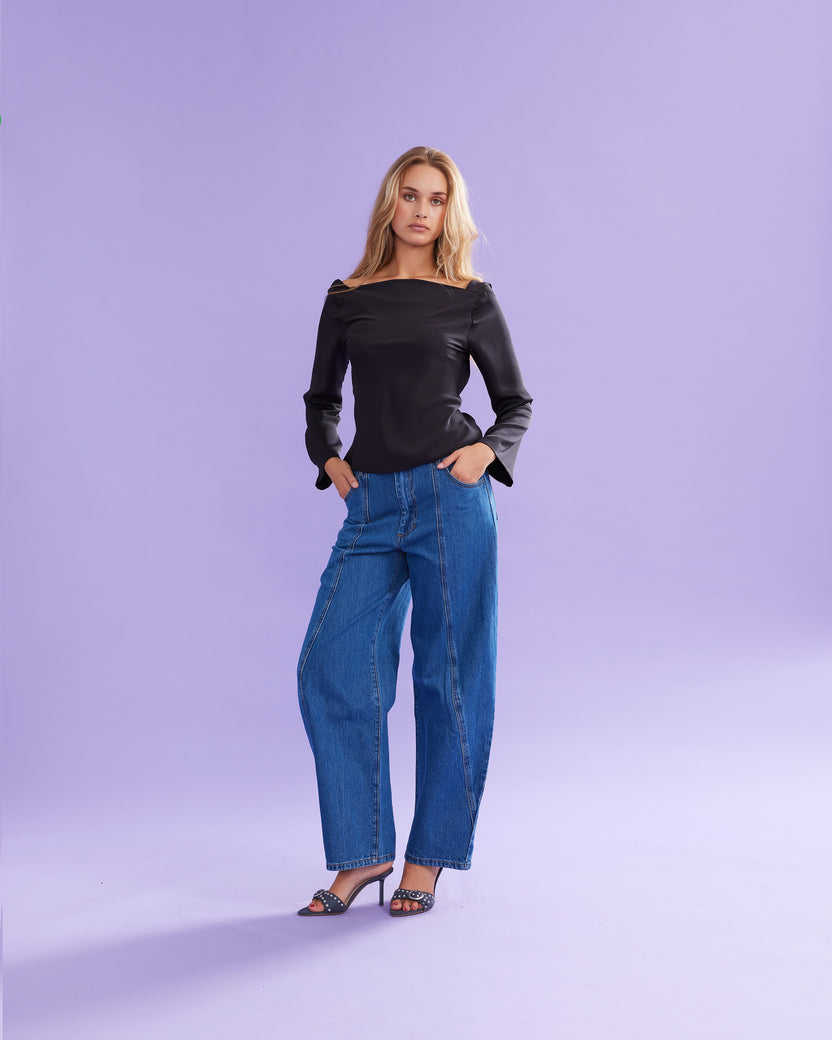 FIREBIRD SATIN COWL TOP BLACK | RUBY