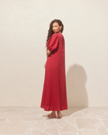 ANGEL LINEN MAXI DRESS SANGRIA | RUBY