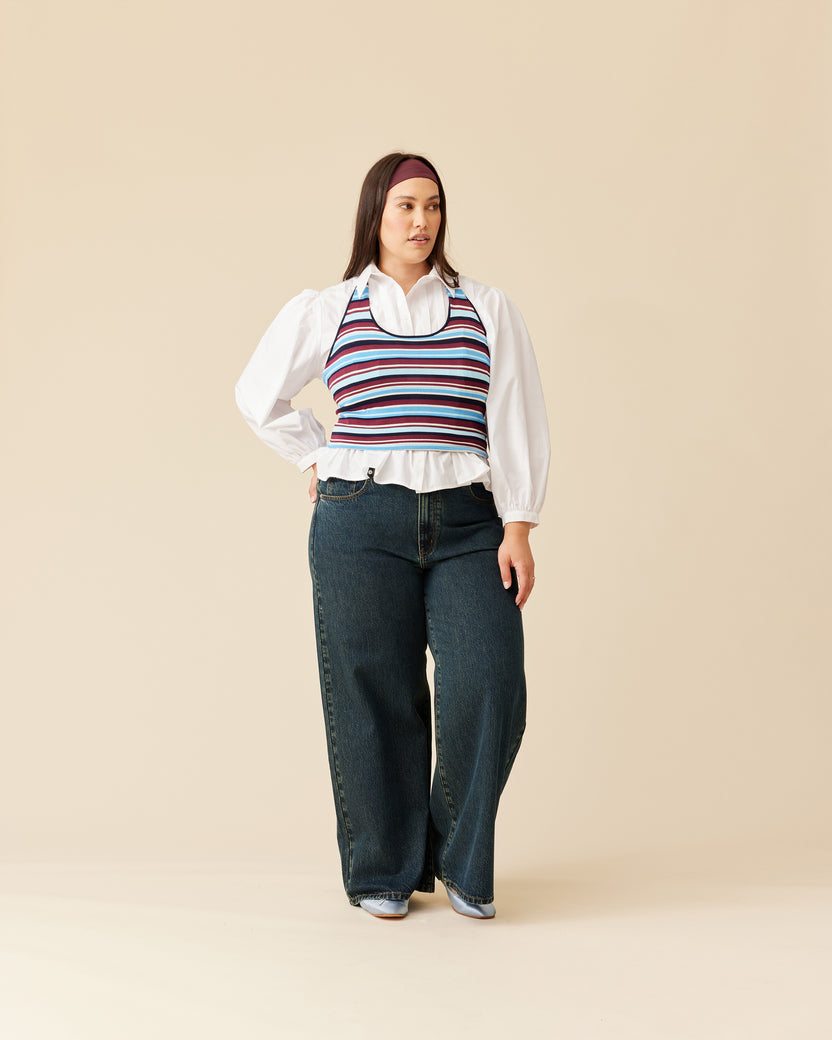 MARLA HALTER TOP BURGUNDY BLUE STRIPE | RUBY