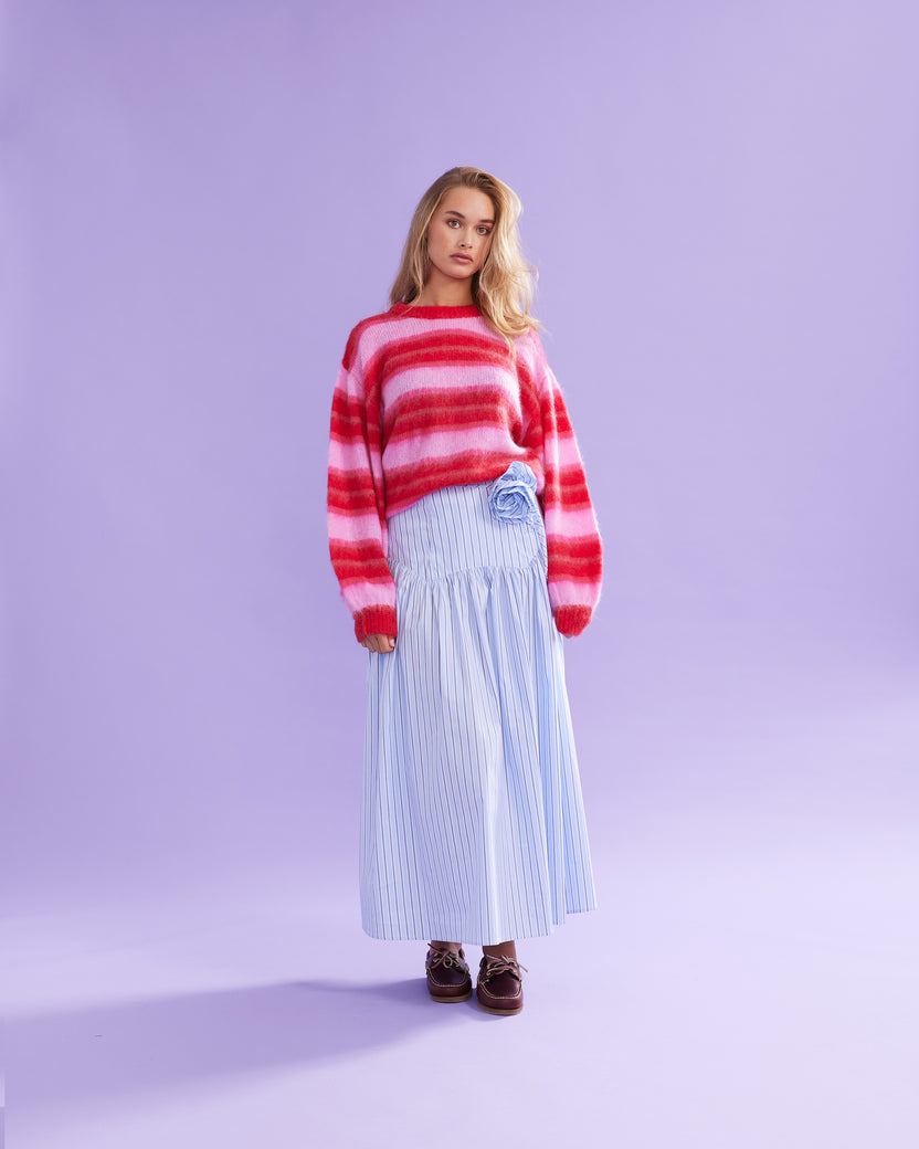 JOSIE SWEATER PINK RED STRIPE | RUBY