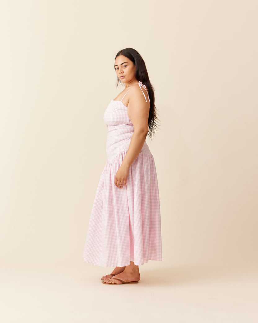 TRULLI MAXI DRESS PINK GINGHAM | RUBY