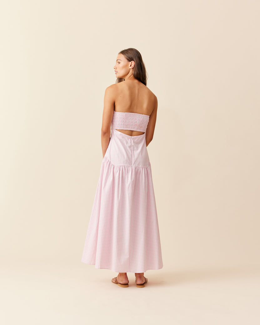 TRULLI MAXI DRESS PINK GINGHAM | RUBY