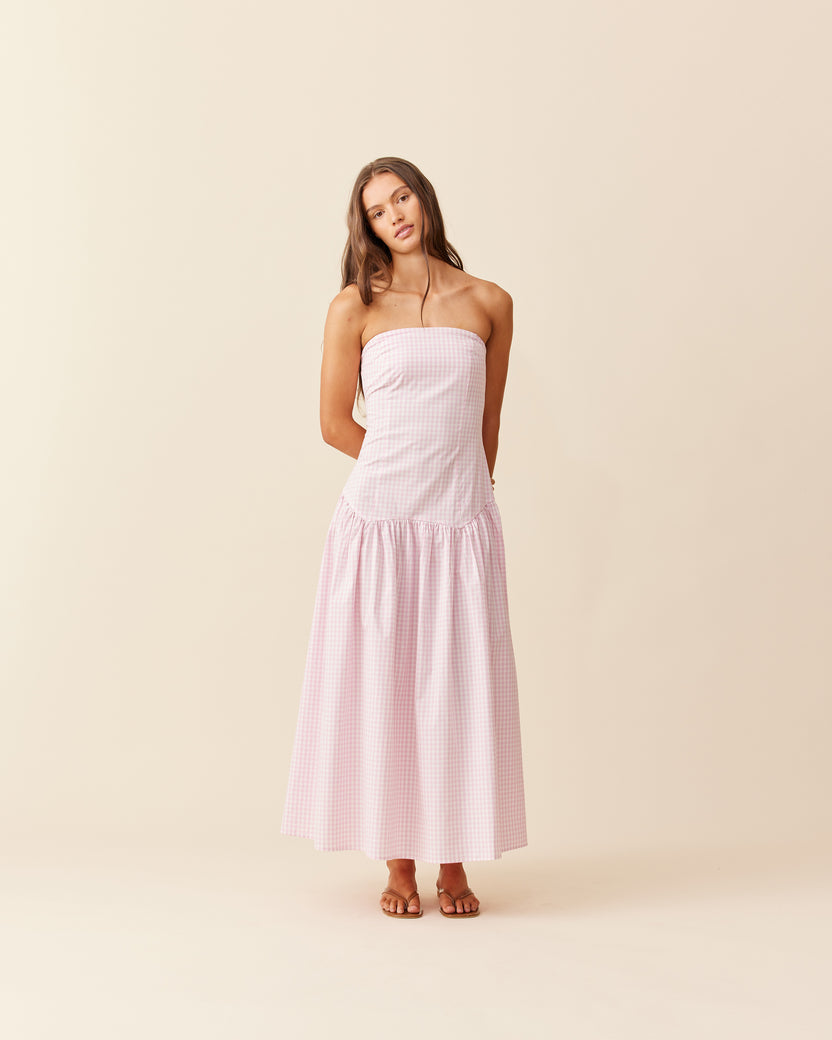 TRULLI MAXI DRESS PINK GINGHAM | RUBY