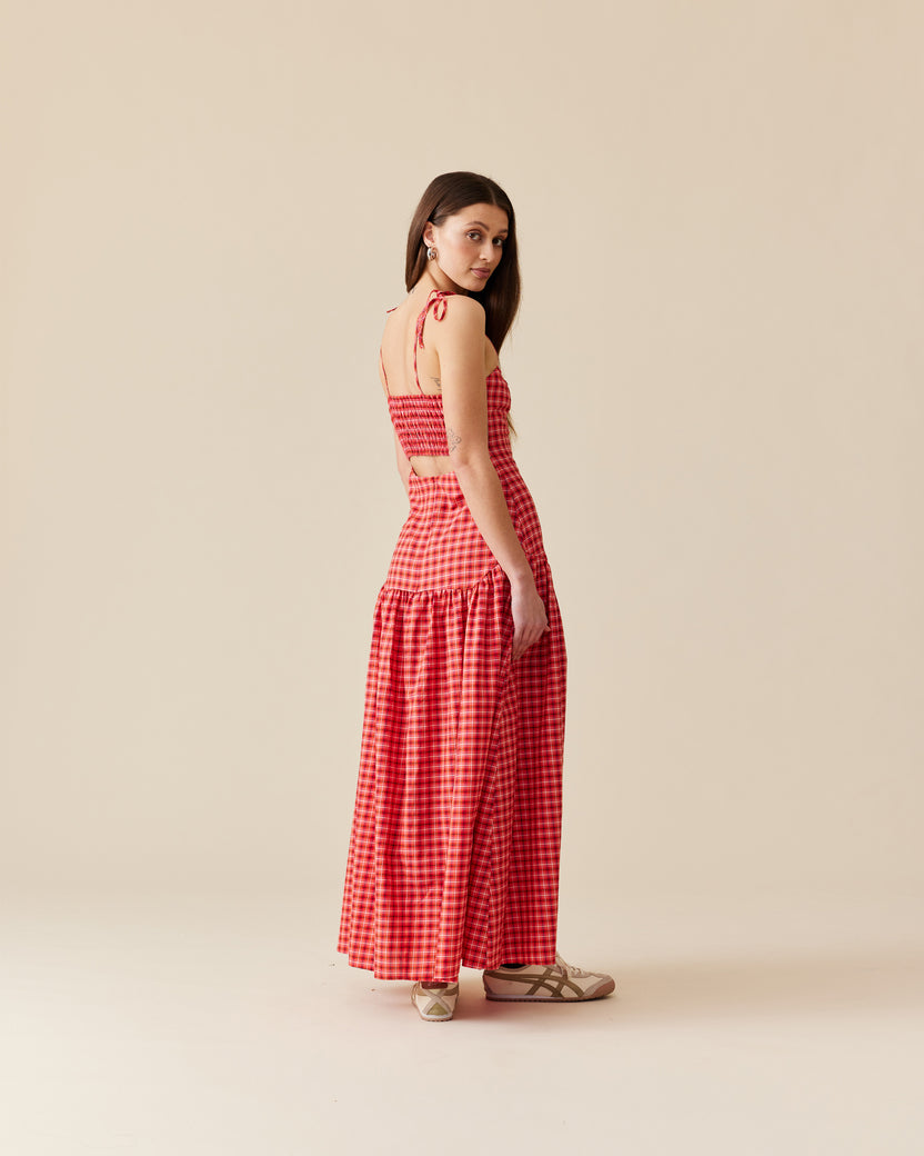 TRULLI MAXI DRESS RED TARTAN | RUBY