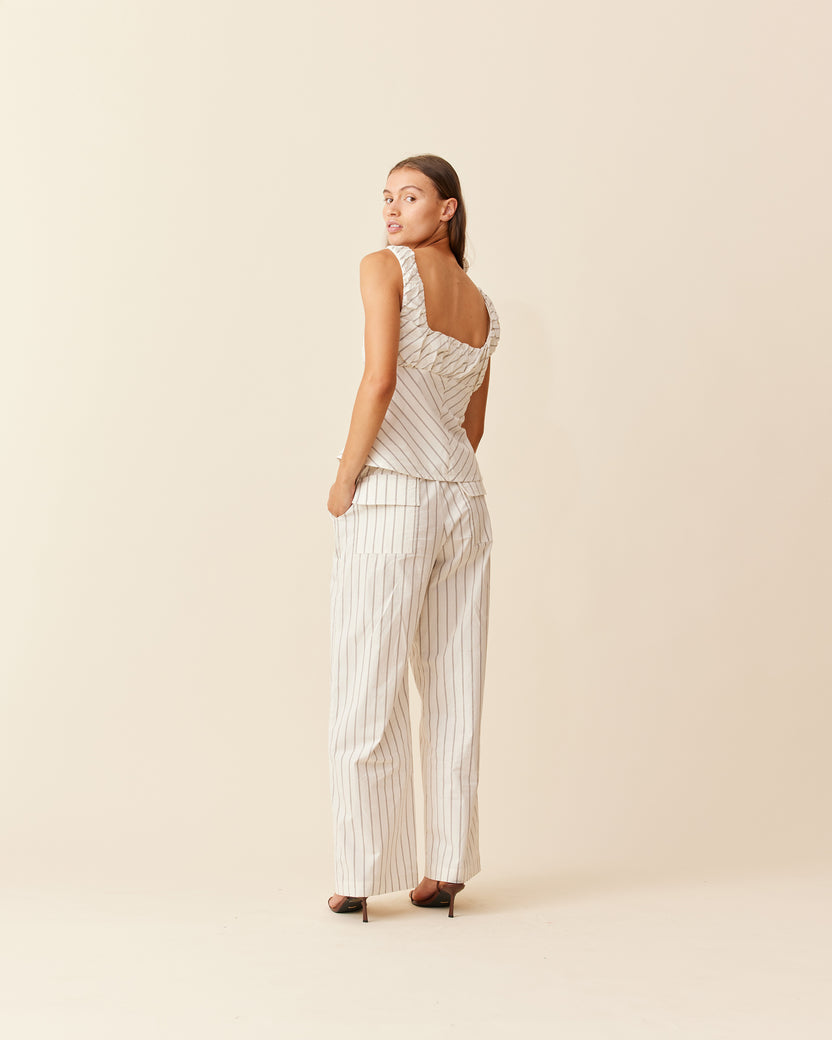 SONNY PANT COFFEE CREAM STRIPE | RUBY
