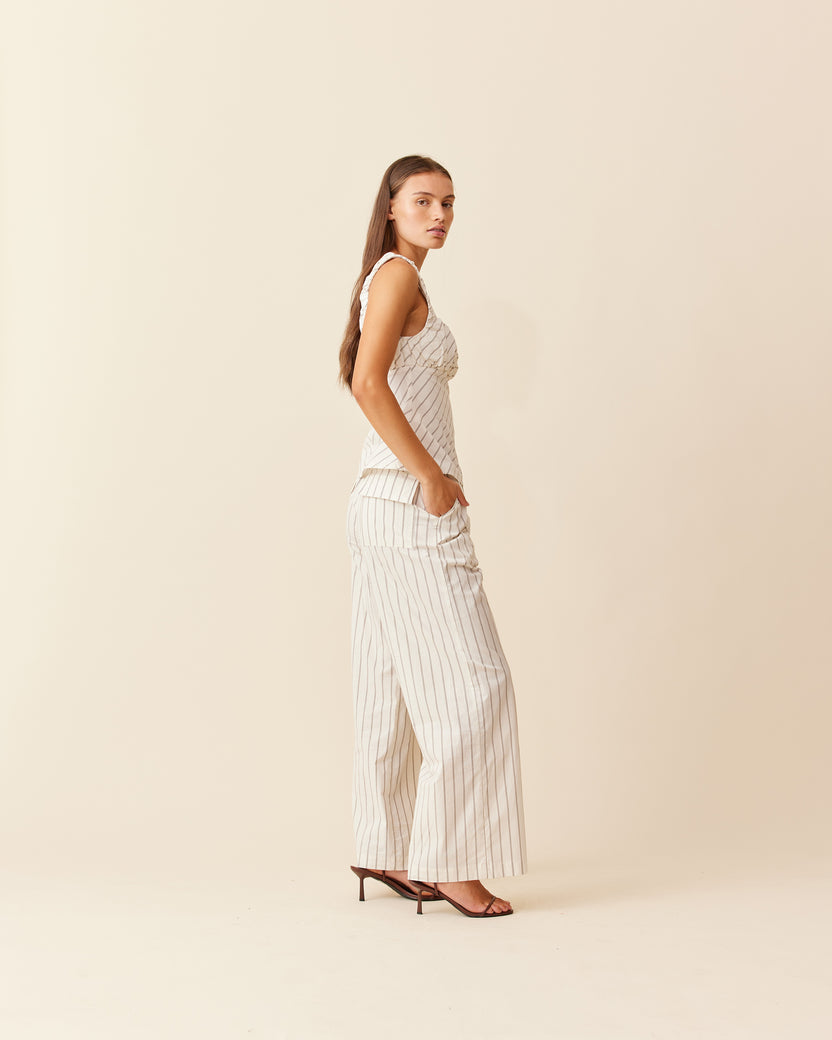 SONNY PANT COFFEE CREAM STRIPE | RUBY