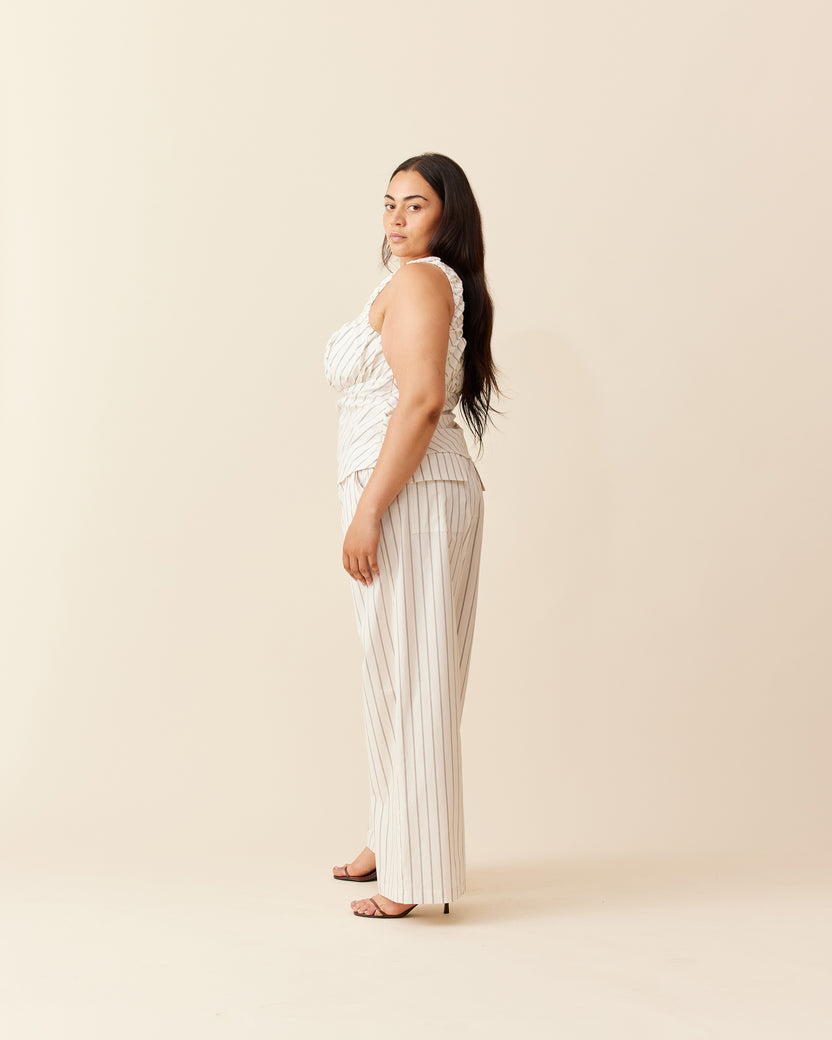 SONNY PANT COFFEE CREAM STRIPE | RUBY