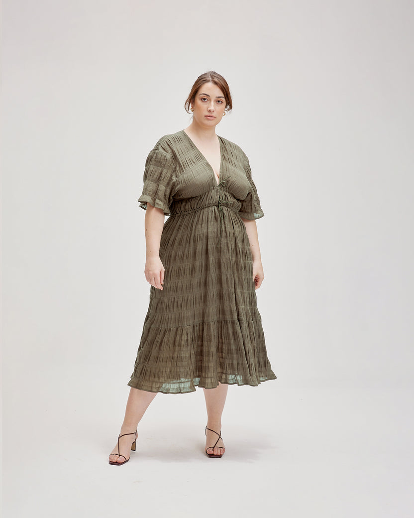 MIRELLA V-NECK DRESS OLIVE | RUBY
