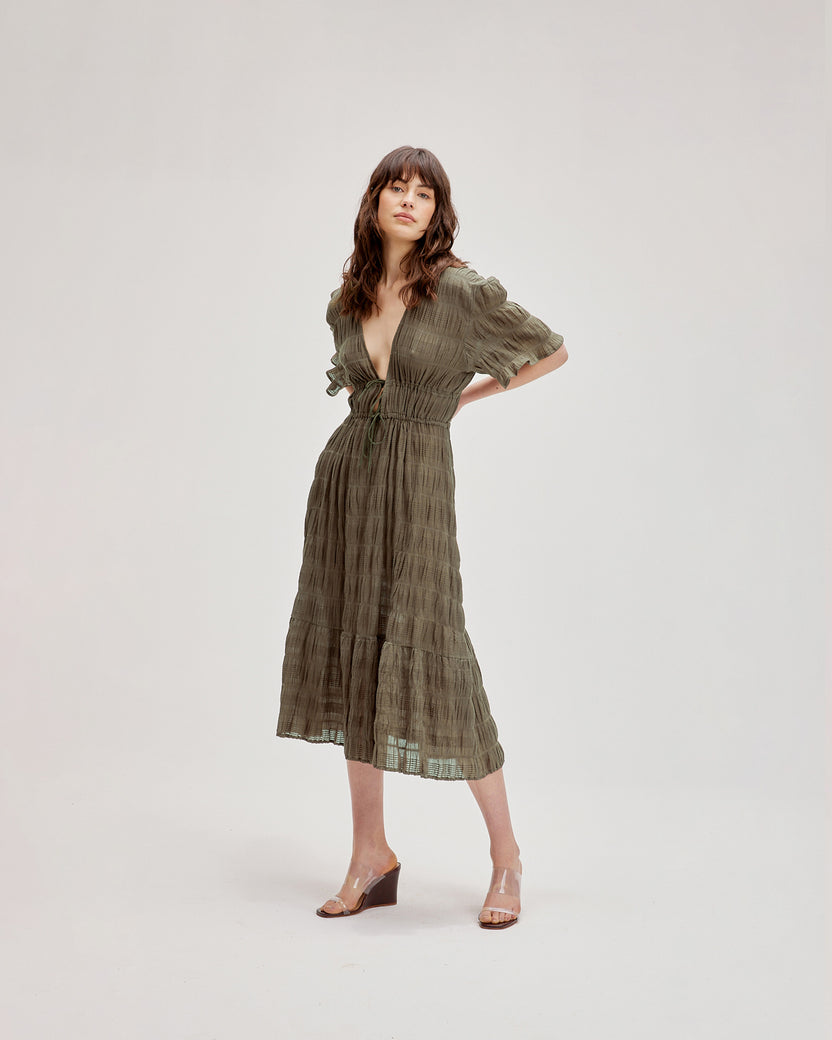 MIRELLA V-NECK DRESS OLIVE | RUBY